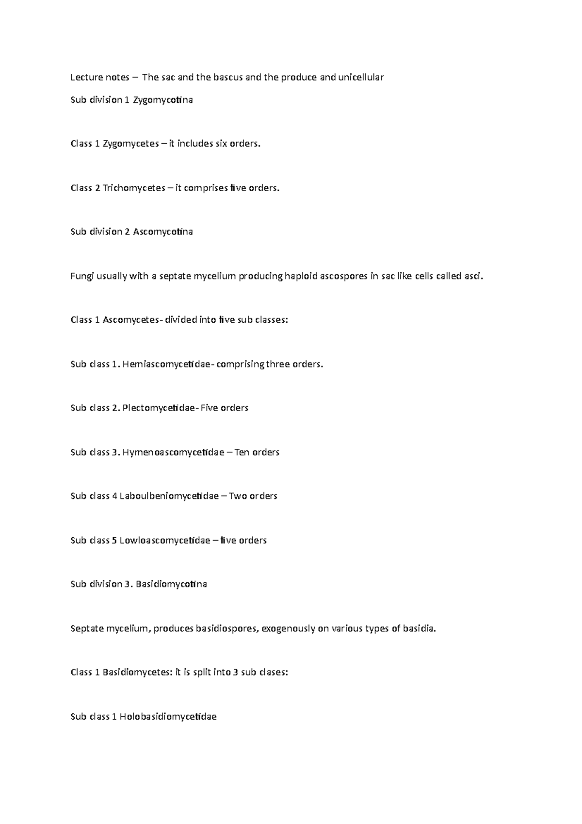 Lecture notes – The sac and the bascus and the produce and unicellular ...