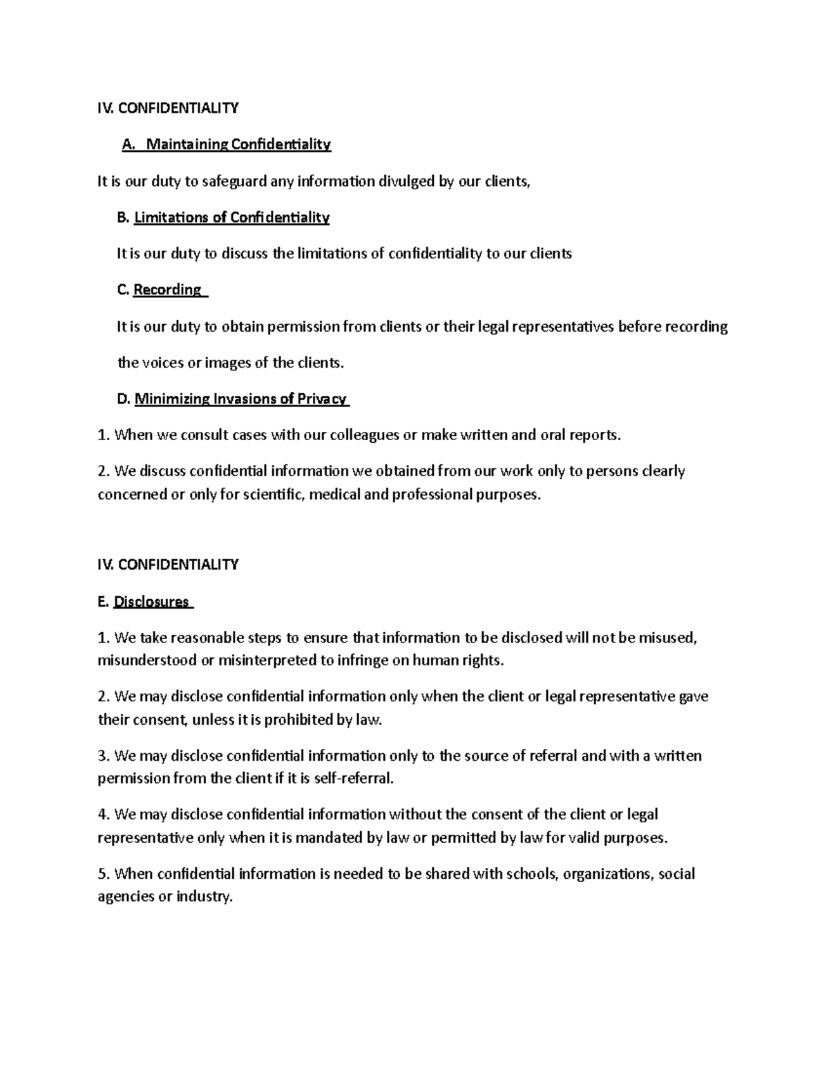 IV Part 2 - Part II of Lecture/Summary notes about Code of Ethics - IV ...