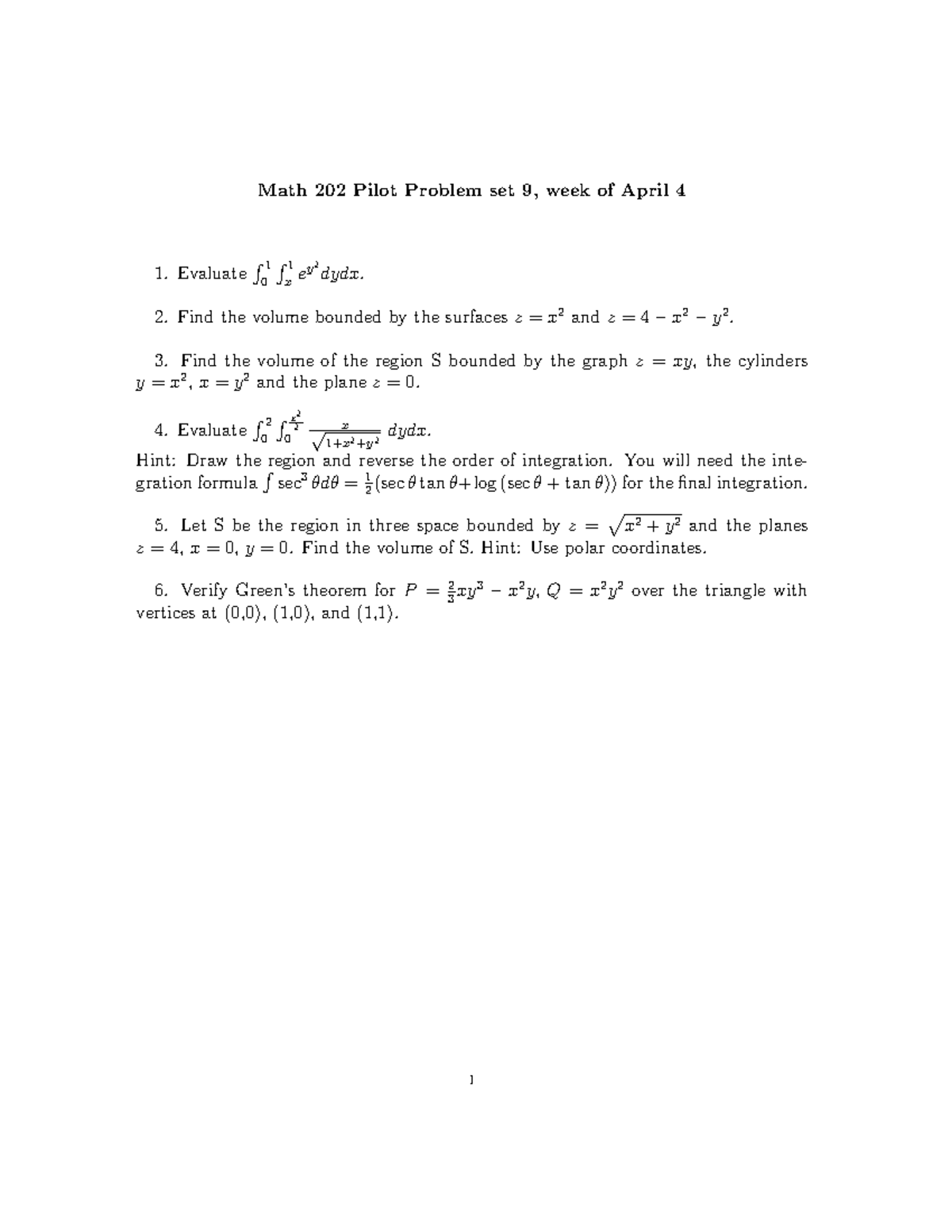 Pilot Problem Set 9 - Math 202 Pilot Problem set 9, week of April 4 1 ...
