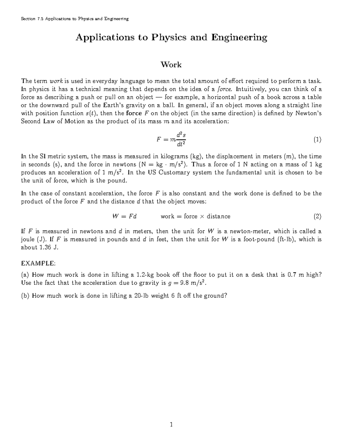 Section 7 5 Applications to Physics and Engineering - Applications to ...