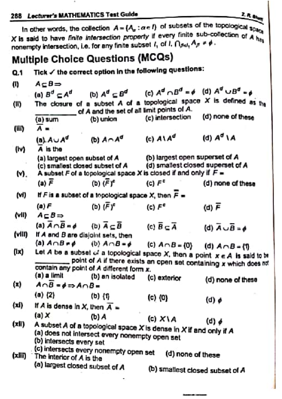 Topology MCQ - Msc. Maths - Studocu
