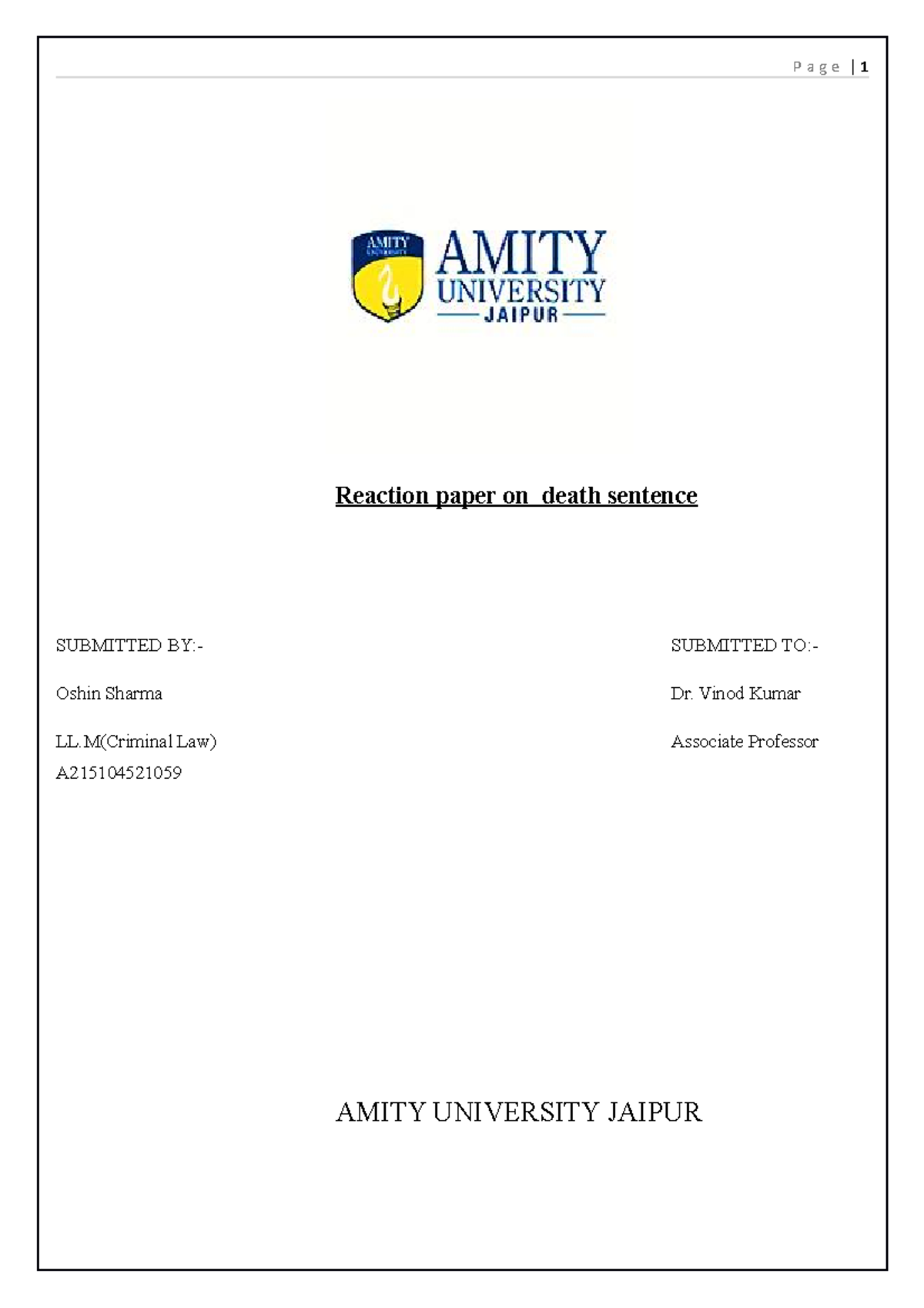 Reaction Paper ON DETH Sentence - Reaction paper on death sentence ...
