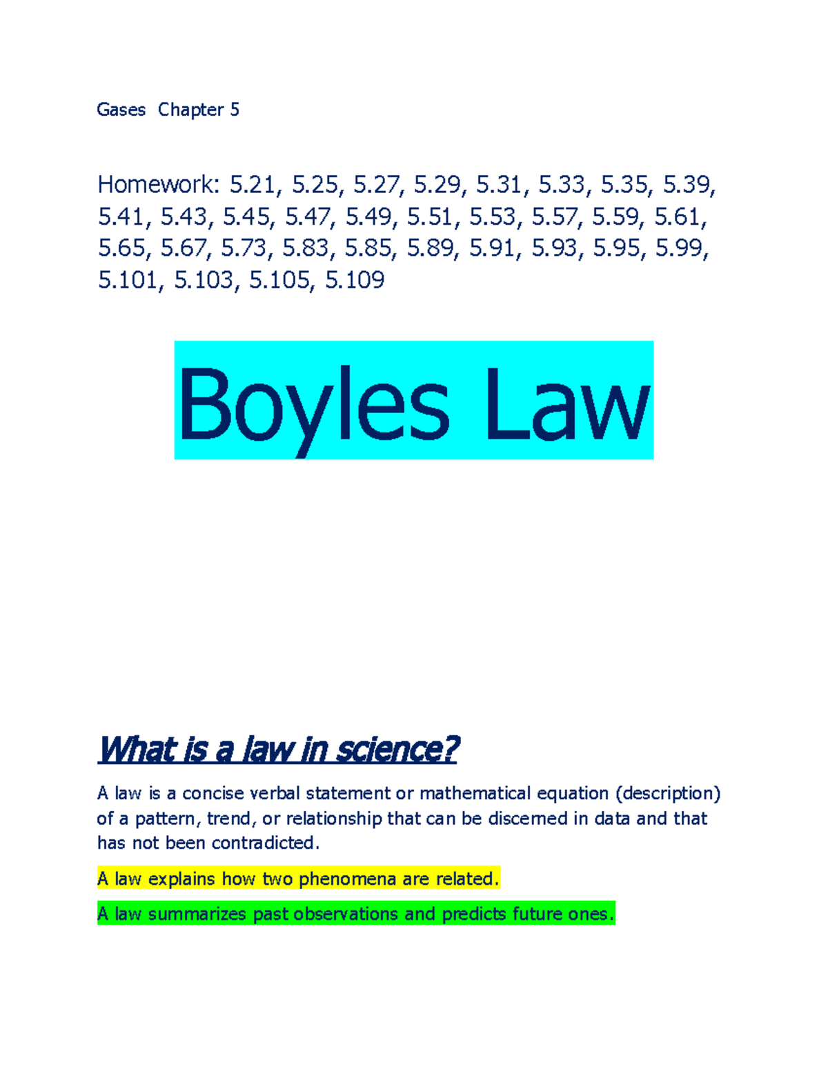 30 Gas Laws Boyles Law - chem - Gases Chapter 5 Homework: 5, 5, 5, 5, 5 ...