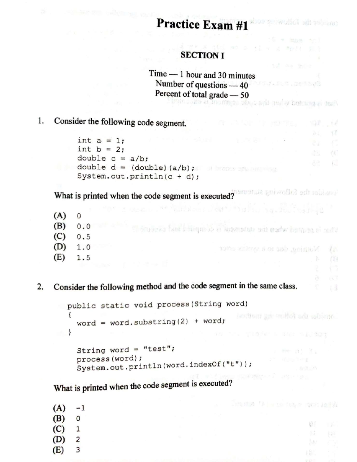 Practice exam #1 MCQ - Practice Exam SECTION Time 1 hour and 30 minutes ...