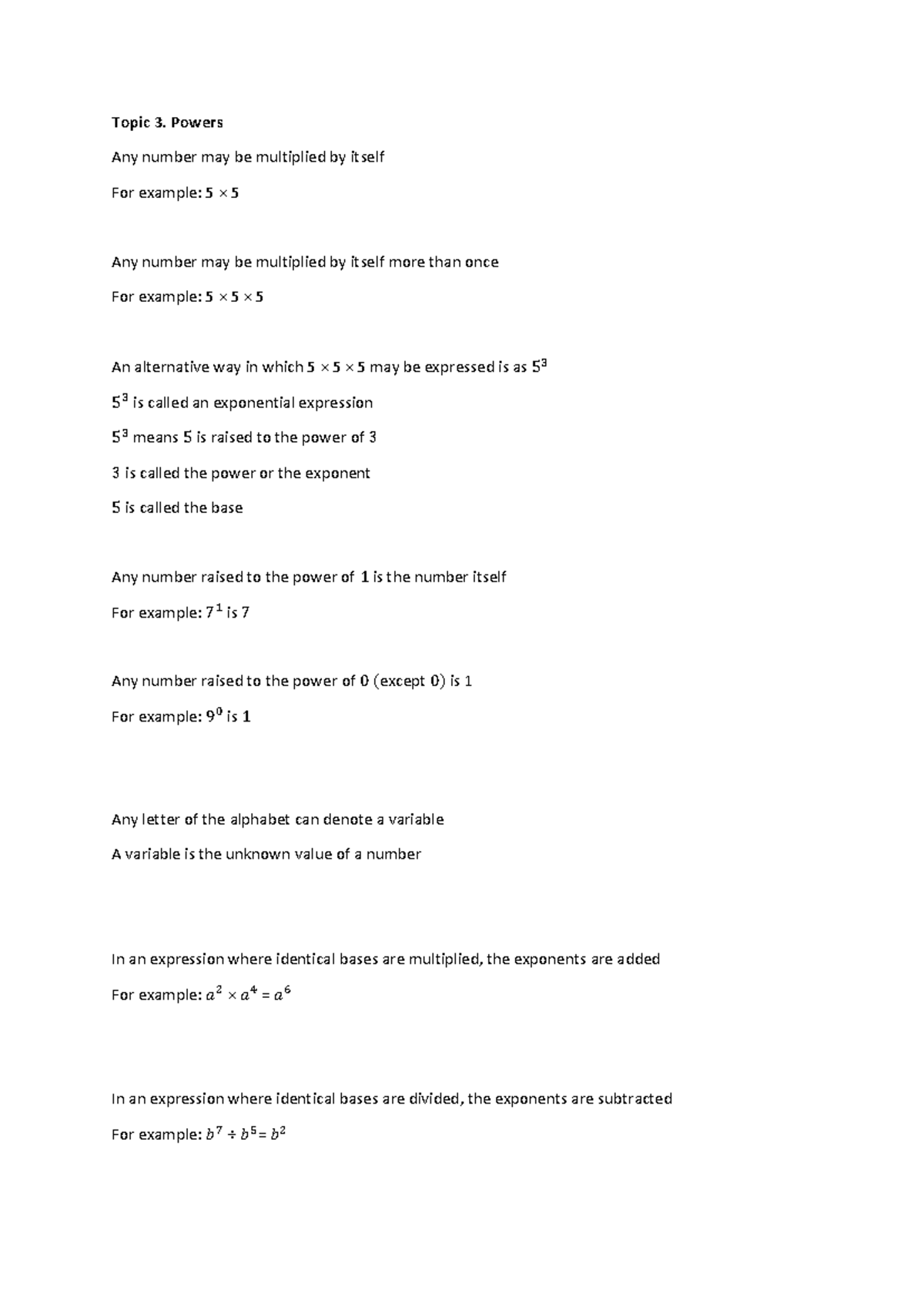 Topic 3 Powers - notes - Topic 3. Powers Any number may be multiplied ...
