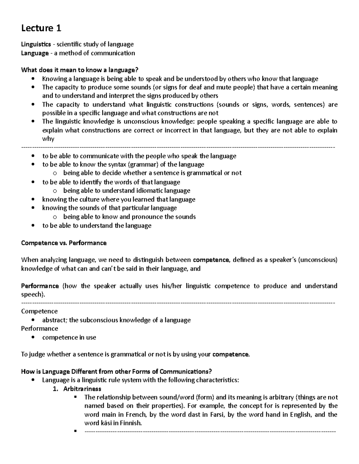Lecture 1 - Lecture 1 Linguistics - scientific study of language ...