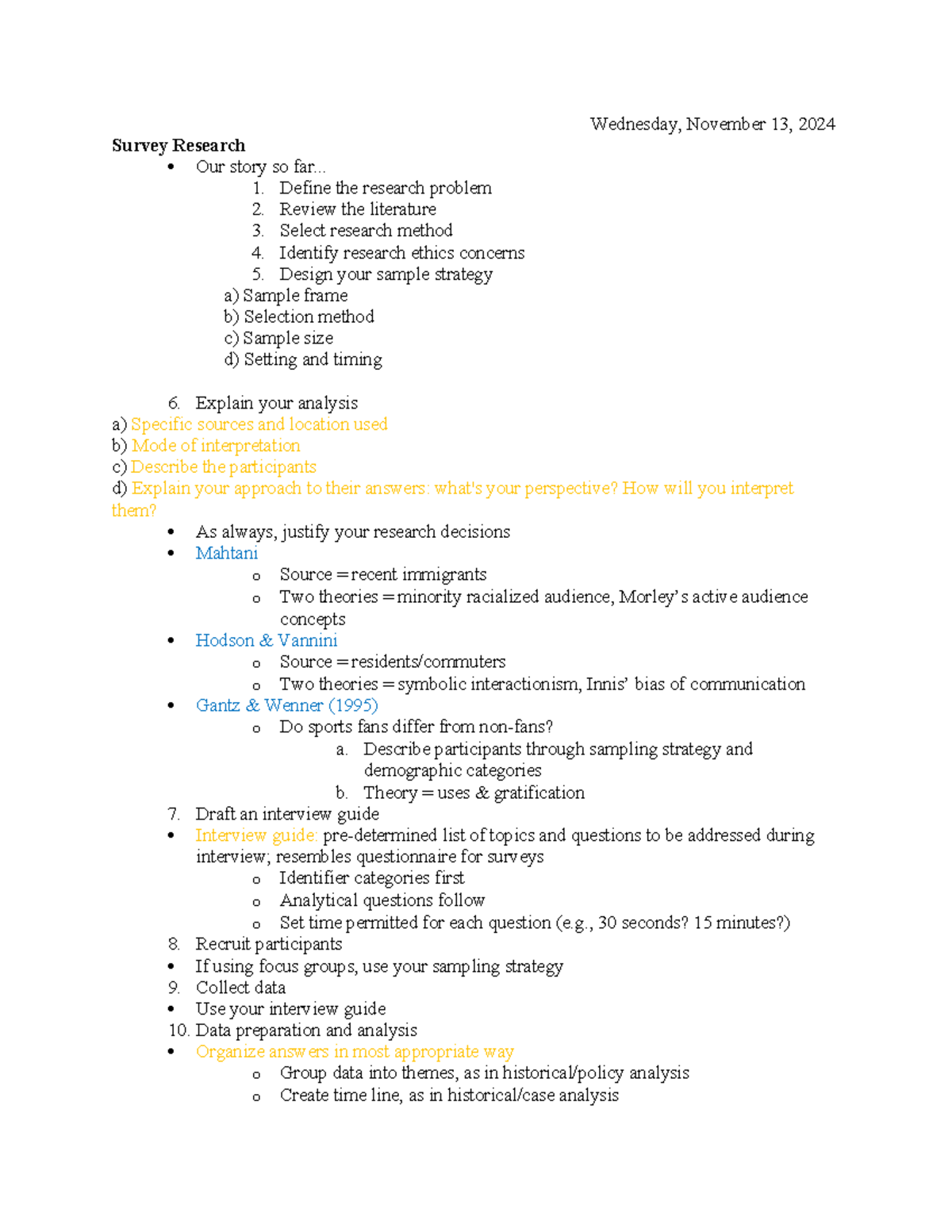 Lec #10 - Weekly lecture notes - Wednesday, November 13, 2024 Survey ...