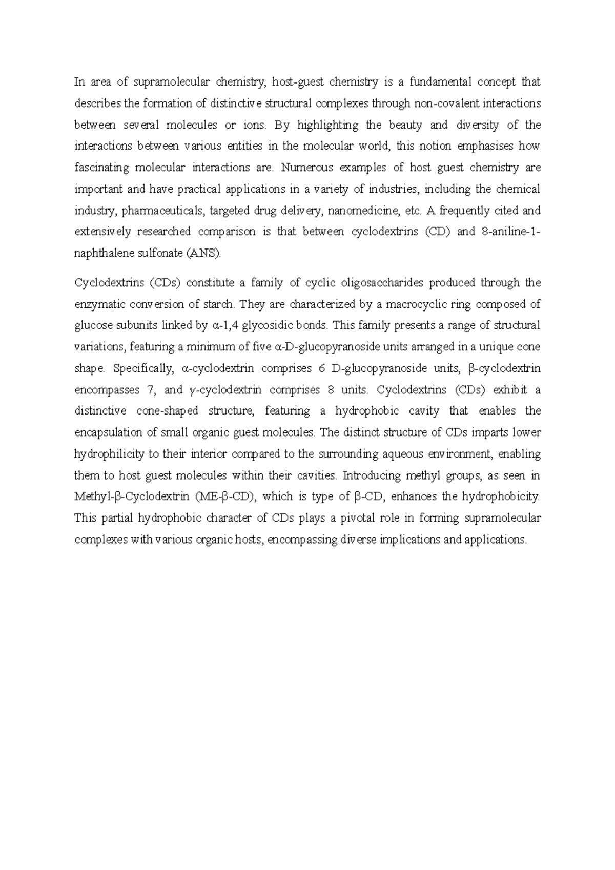 4 - Summary Biology - In area of supramolecular chemistry, host-guest ...