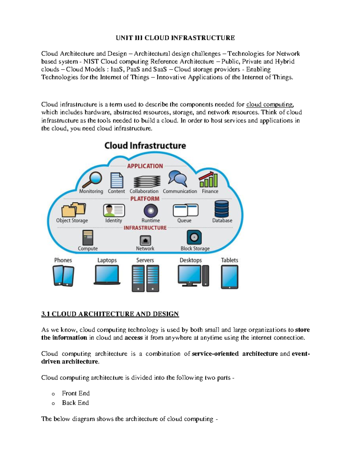 UNIT III Cloud Infrastructure - UNIT III CLOUD INFRASTRUCTURE Cloud ...