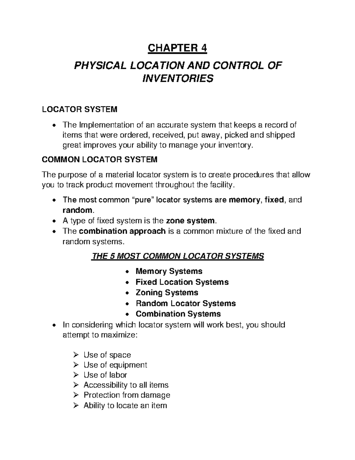 CHAP-4-5 Reviewer Inventory - CHAPTER 4 PHYSICAL LOCATION AND CONTROL ...