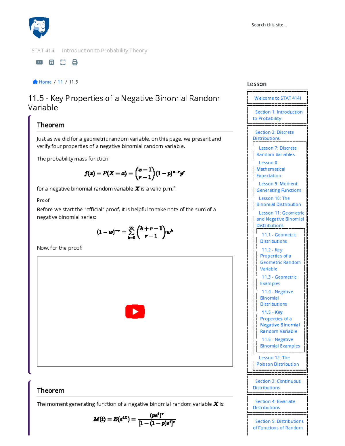 11.5 - Key Properties of a Negative Binomial Random Variable S - STAT 414 Introduction to - Studocu