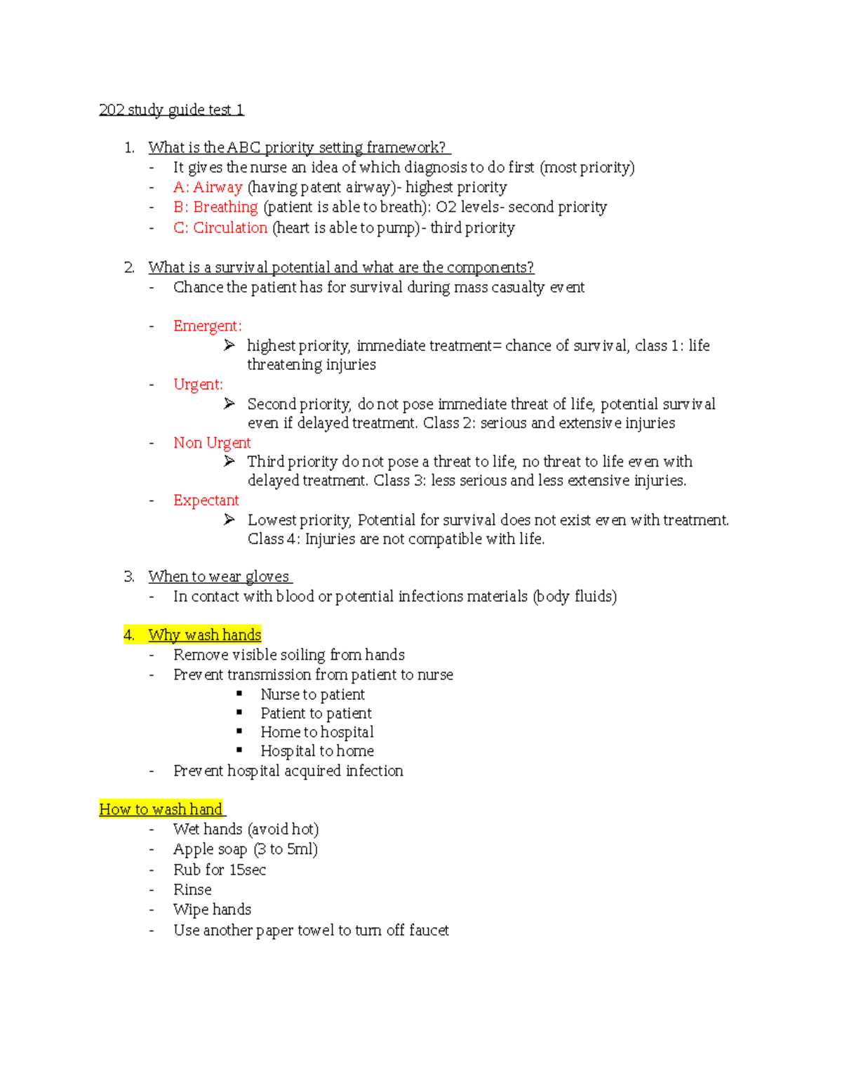 202 study guide test 1 - notes - 202 study guide test 1 What is the ABC ...
