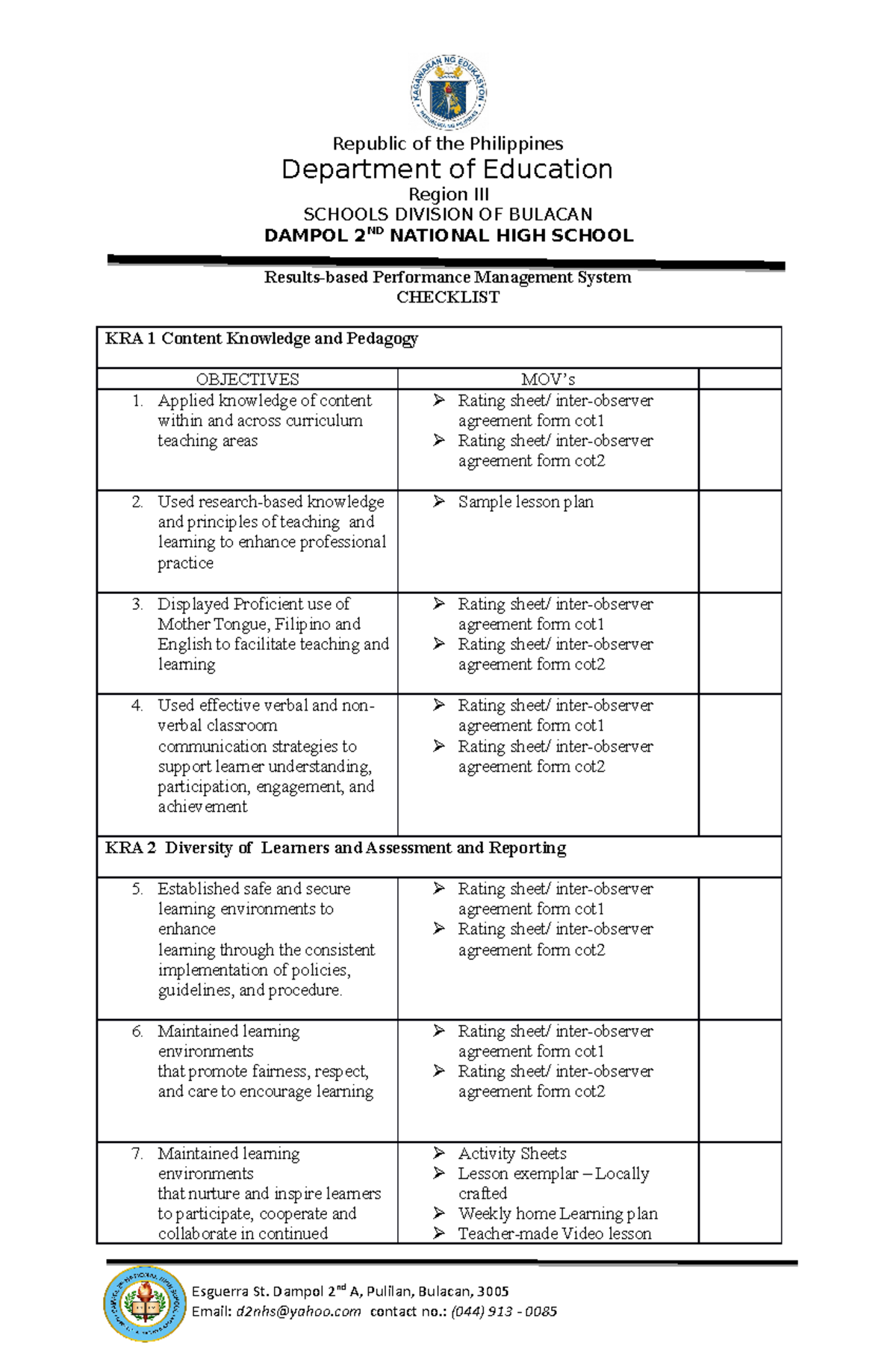 Checklist- Iprcf-MOVs - Department of Education Region III SCHOOLS ...