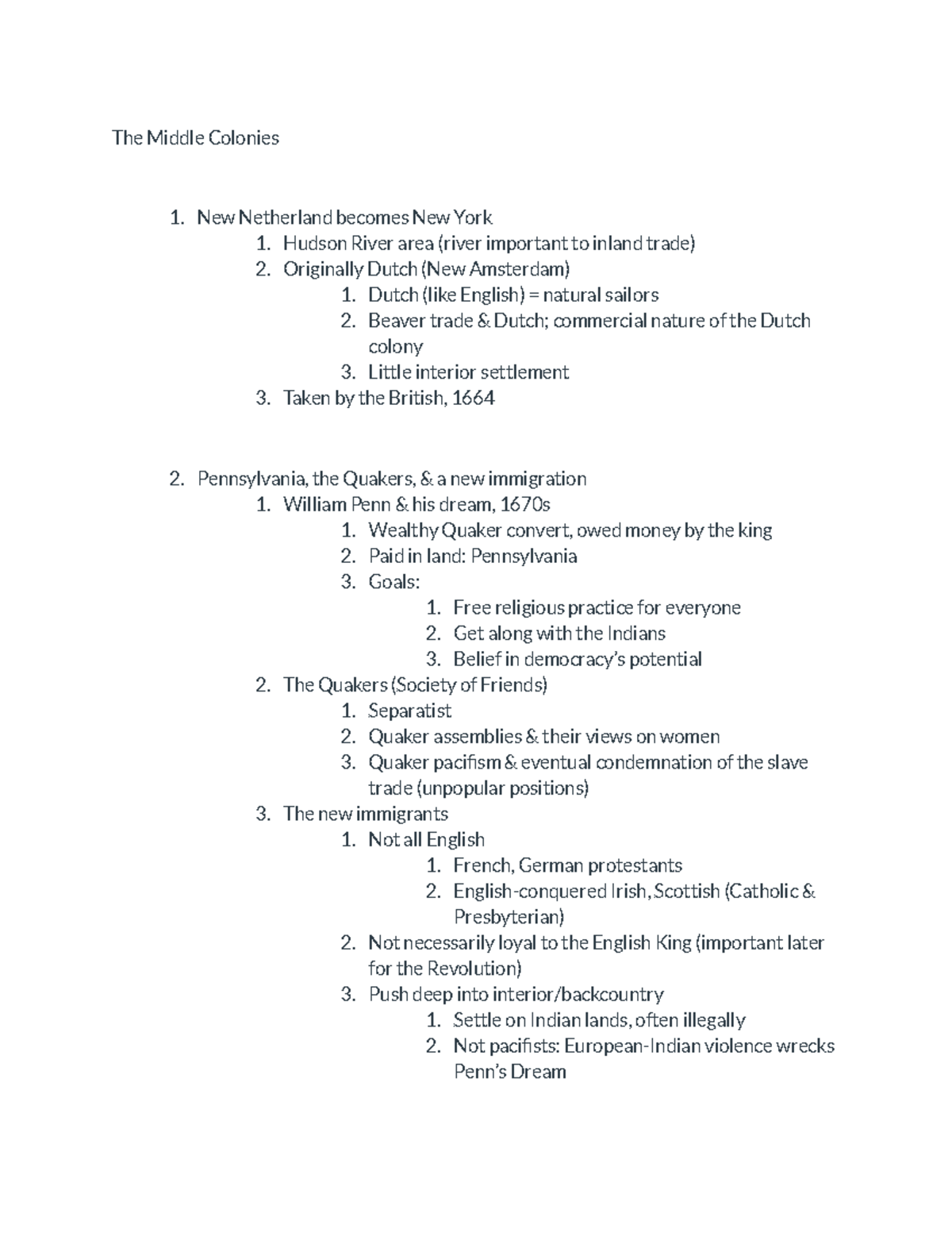 Middle Colonies - Studocu