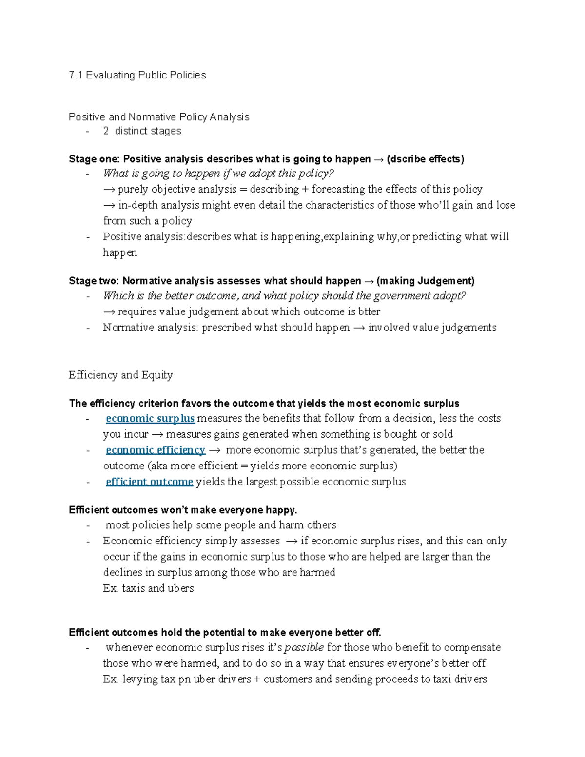 Ch 7 welfare and effiency - 7 Evaluating Public Policies Positive and ...