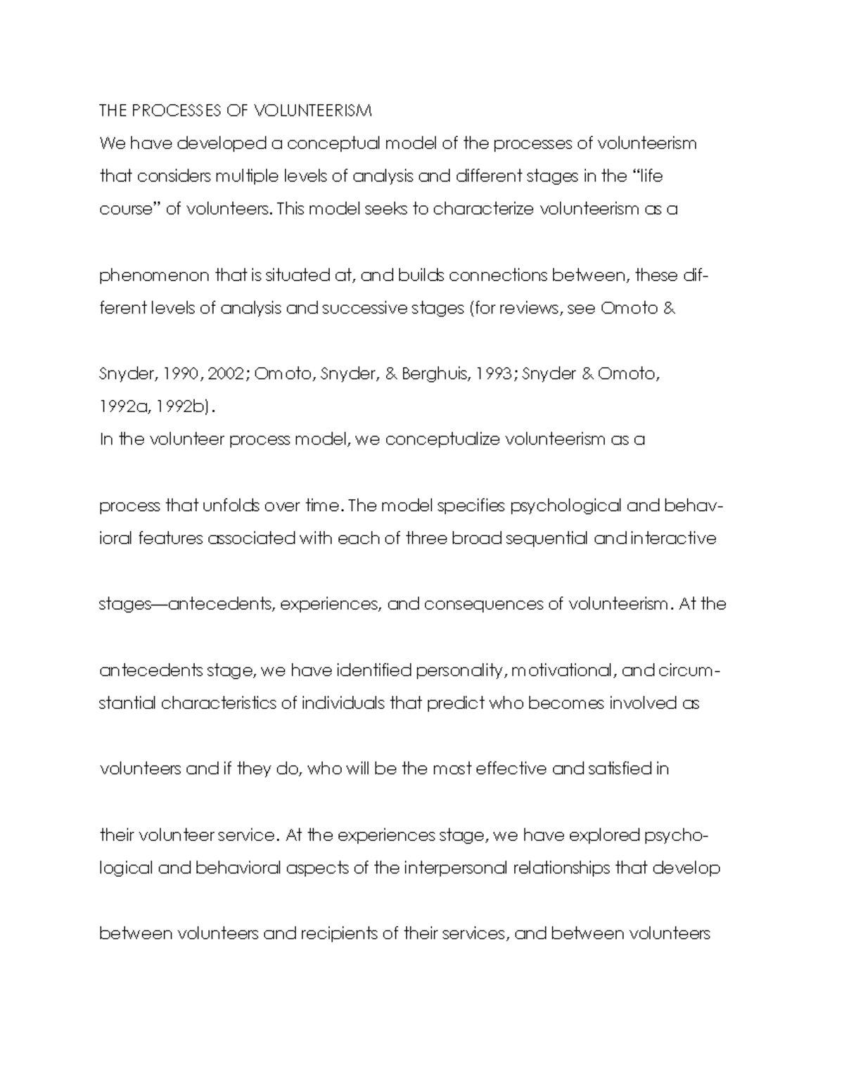 P19 - POLITICAL SCIENCE - THE PROCESSES OF VOLUNTEERISM We have ...