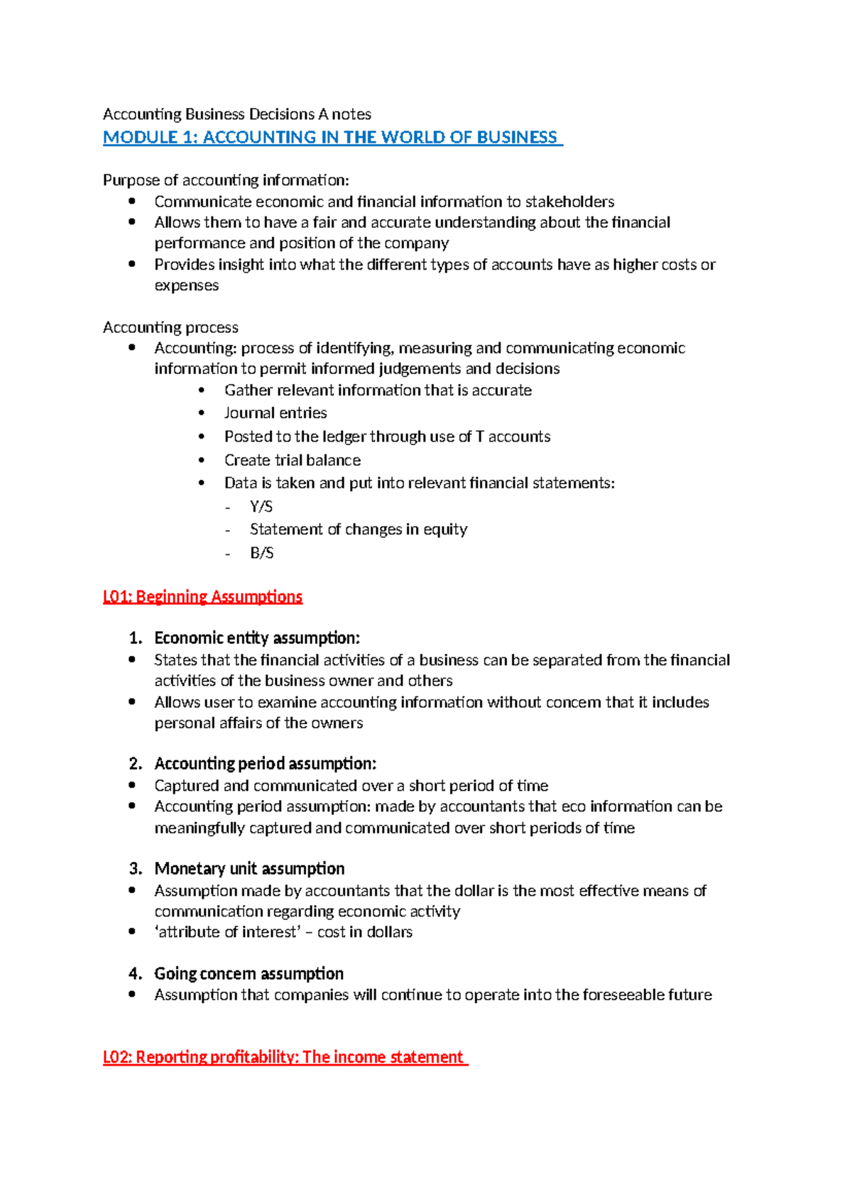 Accounting notes - Accounting Business Decisions A notes MODULE 1 ...