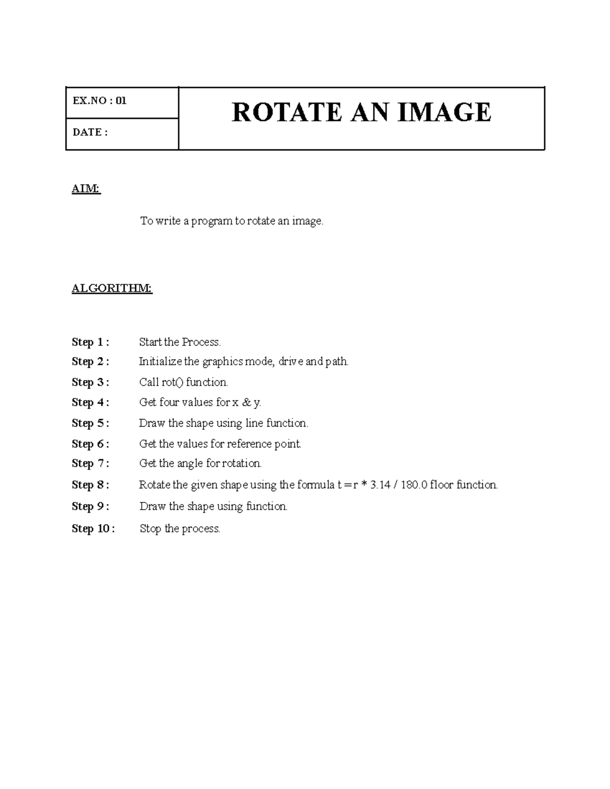 CG&MM-record - Practical Record - EX : 01 ROTATE AN IMAGE DATE : AIM ...