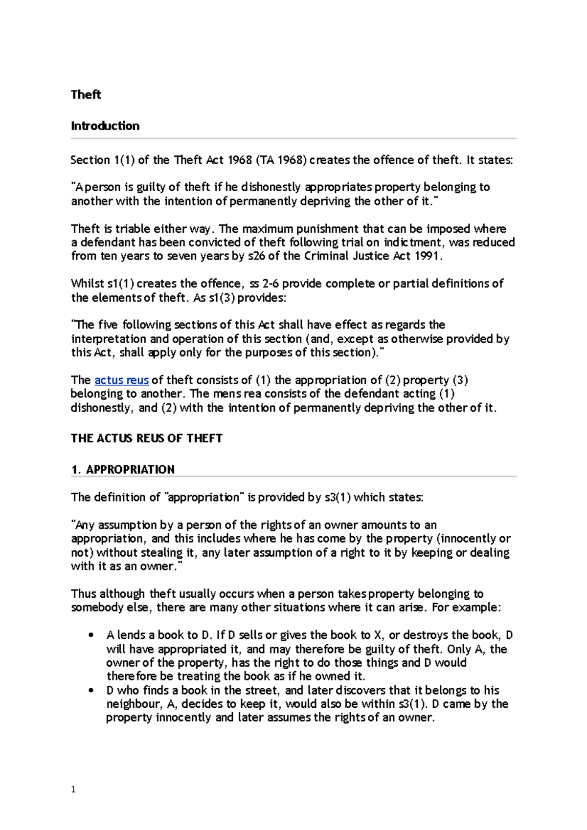 Theft - Goodluck - Theft Introduction Section 1(1) of the Theft Act ...