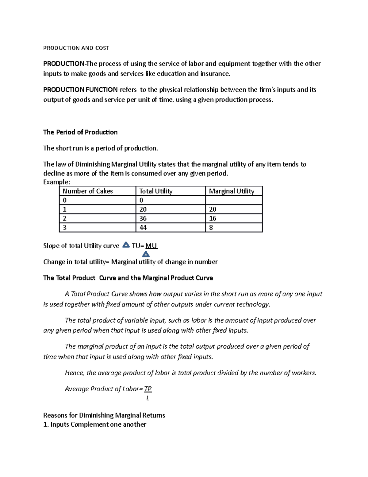 Production AND COST - PRODUCTION AND COST PRODUCTION-The process of ...