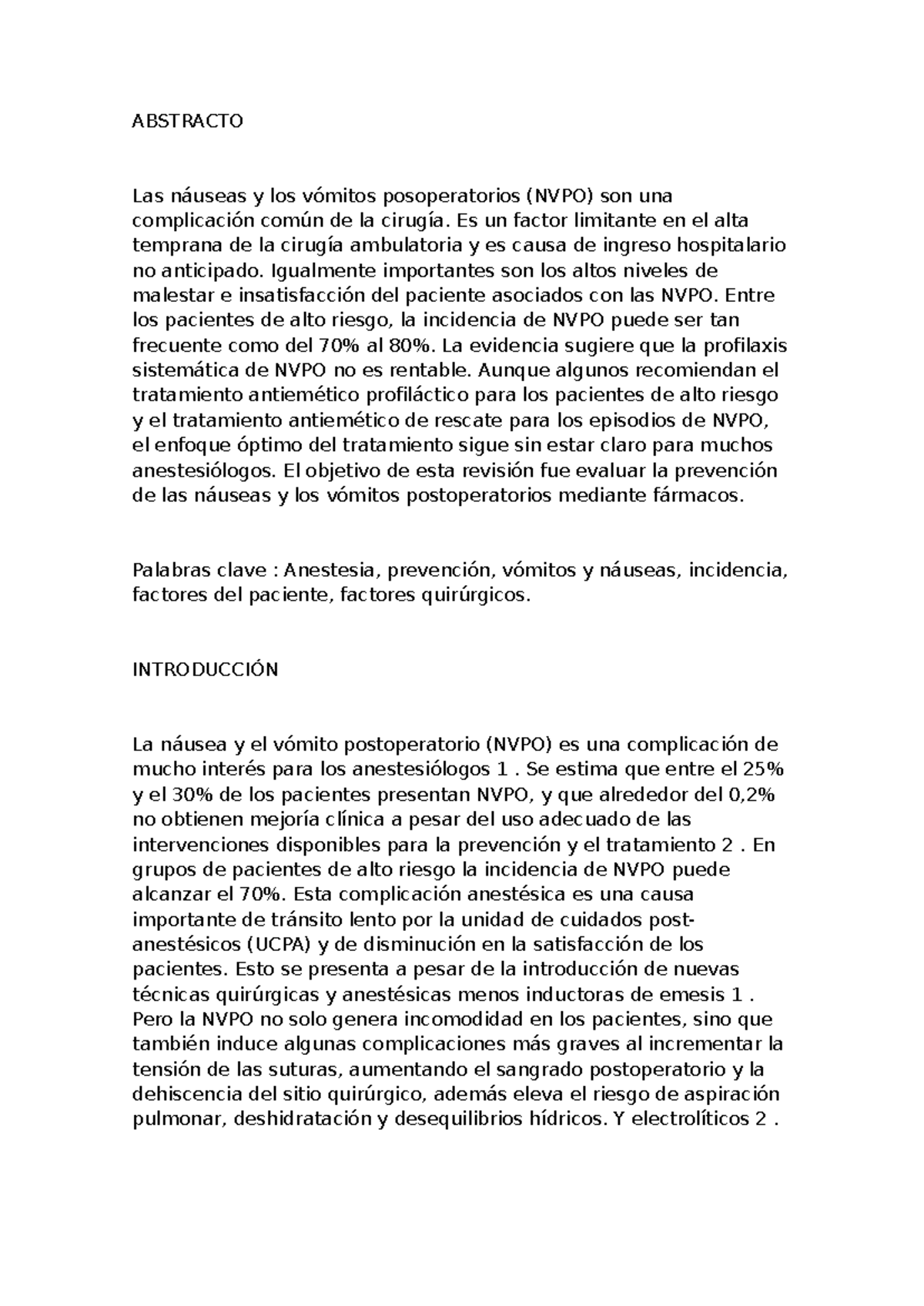Vomitos y náuseas - Consecuencias - ABSTRACTO Las náuseas y los vómitos ...