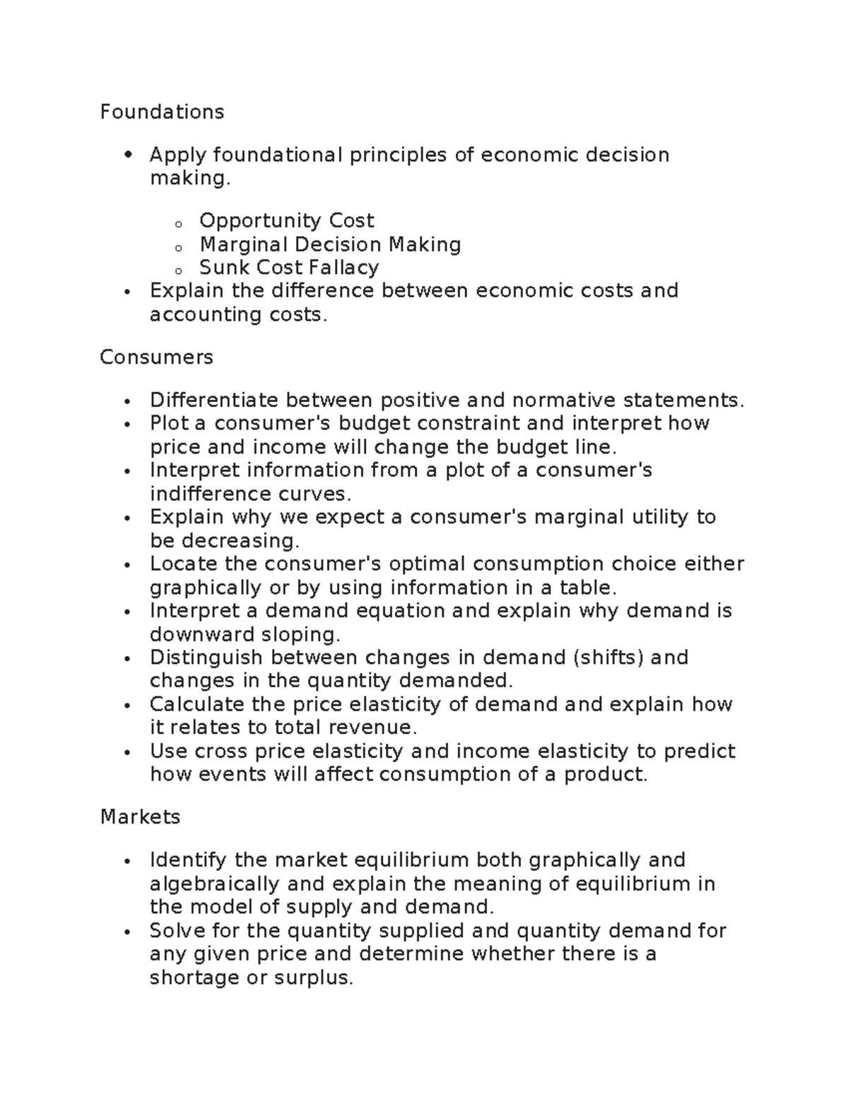 Microecon learning objectives - Foundations Apply foundational ...