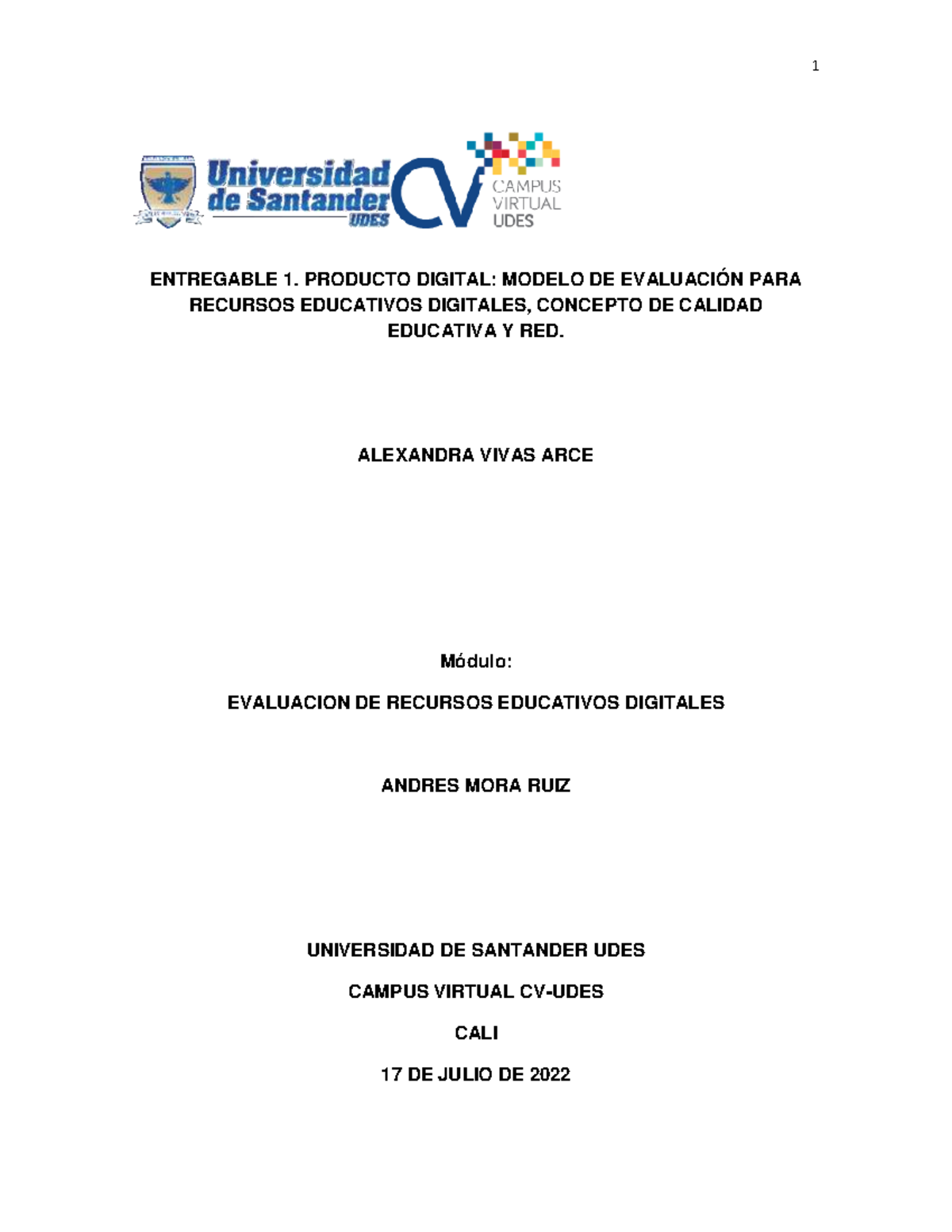 Alexandra Vivas entregable 1 - ENTREGABLE 1. PRODUCTO DIGITAL: MODELO DE EVALUACIÓN PARA ...
