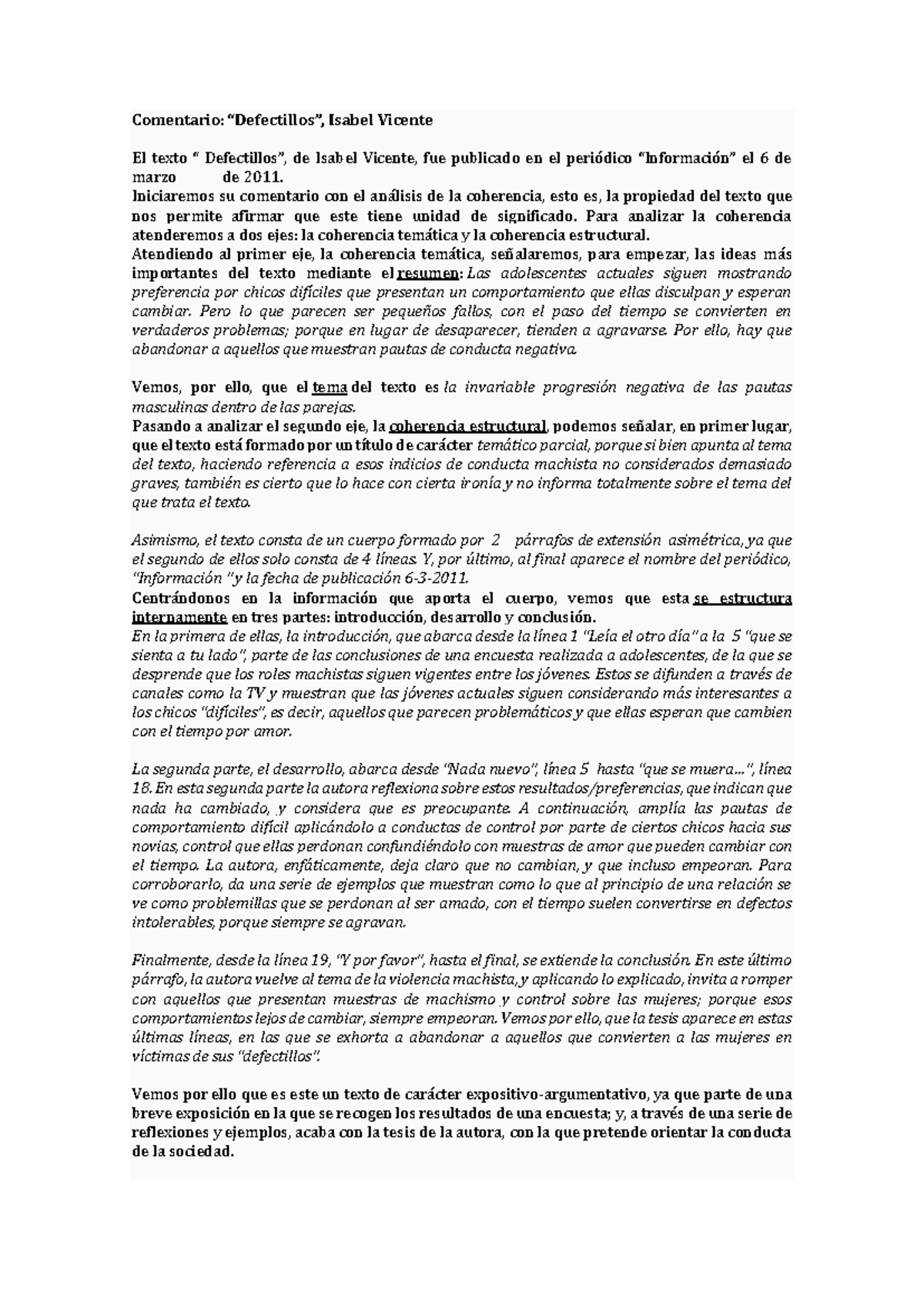 Otra corrección defectillos - Comentario: “Defectillos”, Isabel Vicente ...
