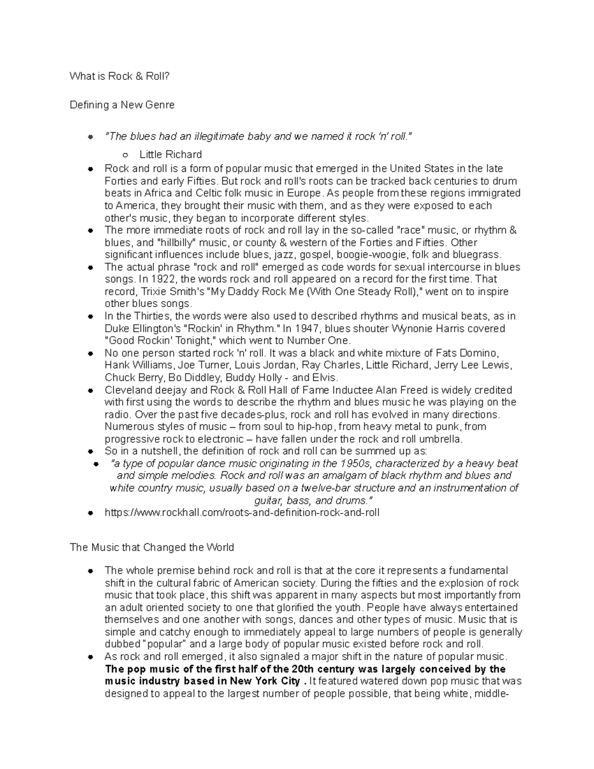 Module 1A - lecture notes - What is Rock & Roll? Defining a New Genre ...
