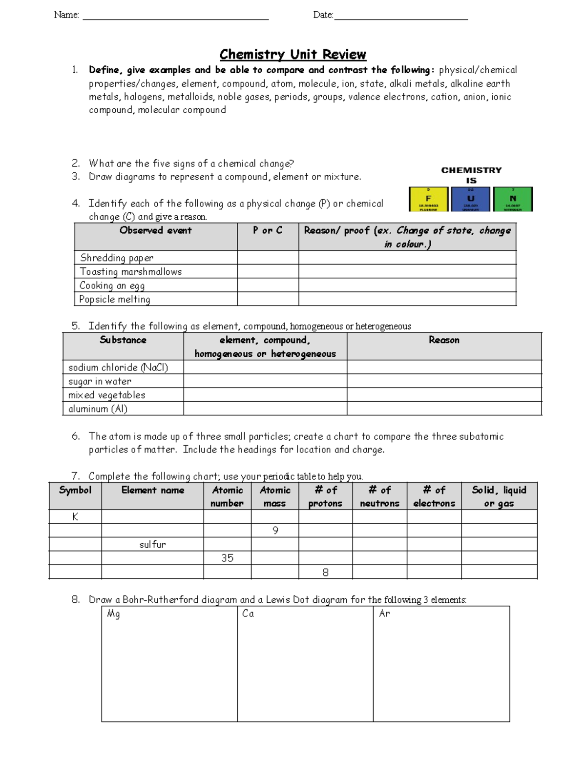 Grade 9 Chemistry Review - Name ...