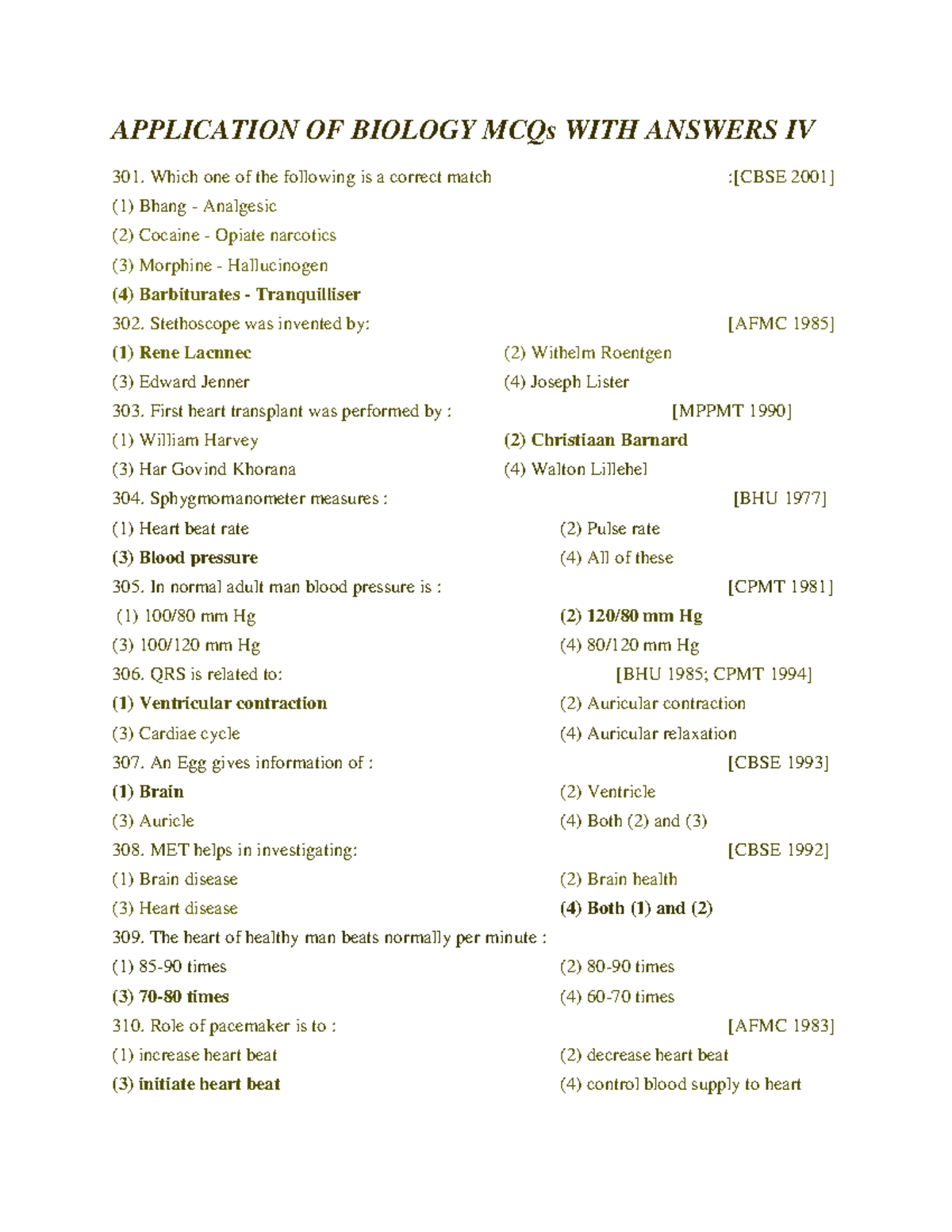 Application OF Biology MCQs WITH Answers IV - APPLICATION OF BIOLOGY MCQs WITH ANSWERS IV Which ...