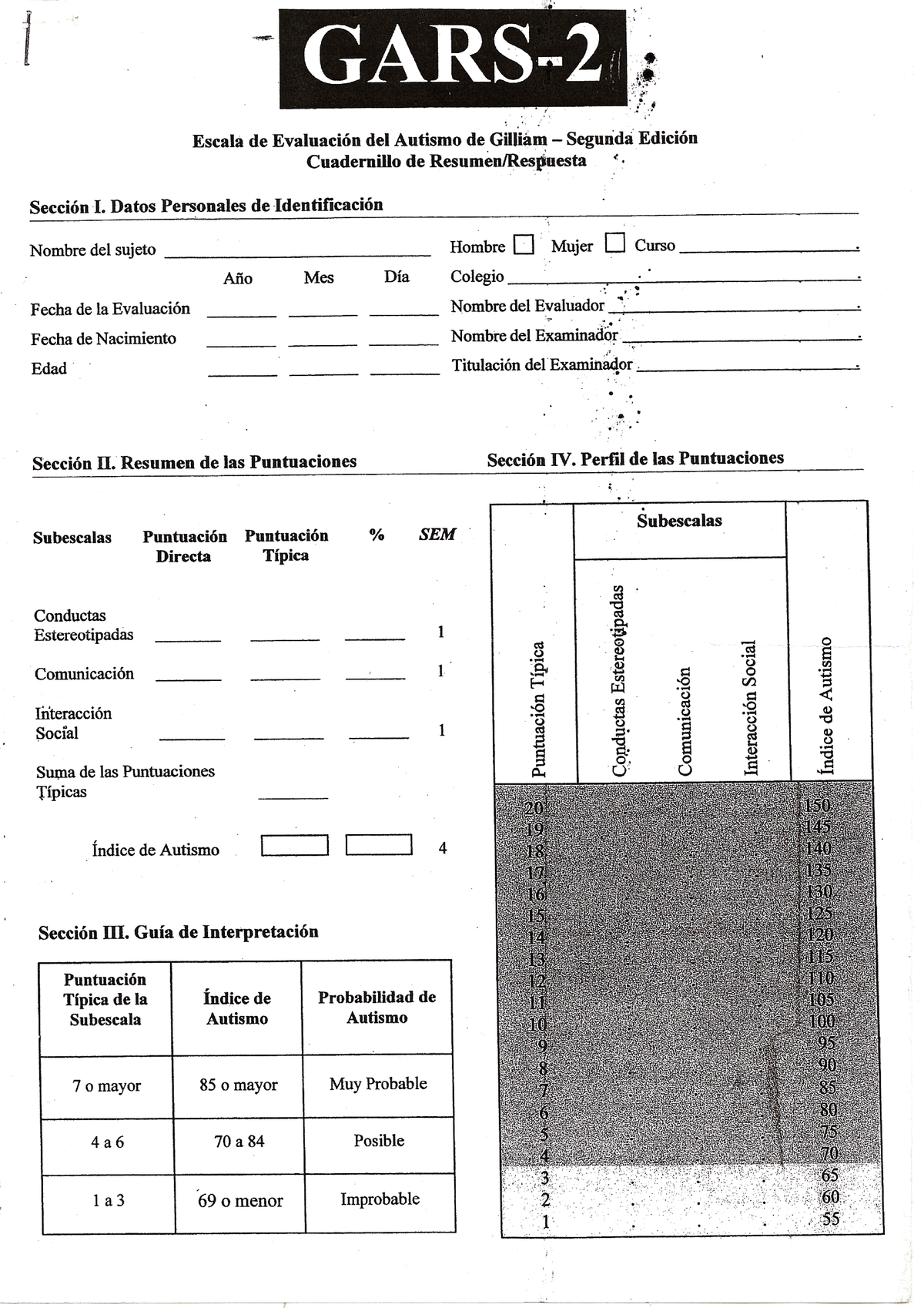 538026817 GARS 2 Cuadernillo - GARS 2 Escala de Evaluación del Autismo ...