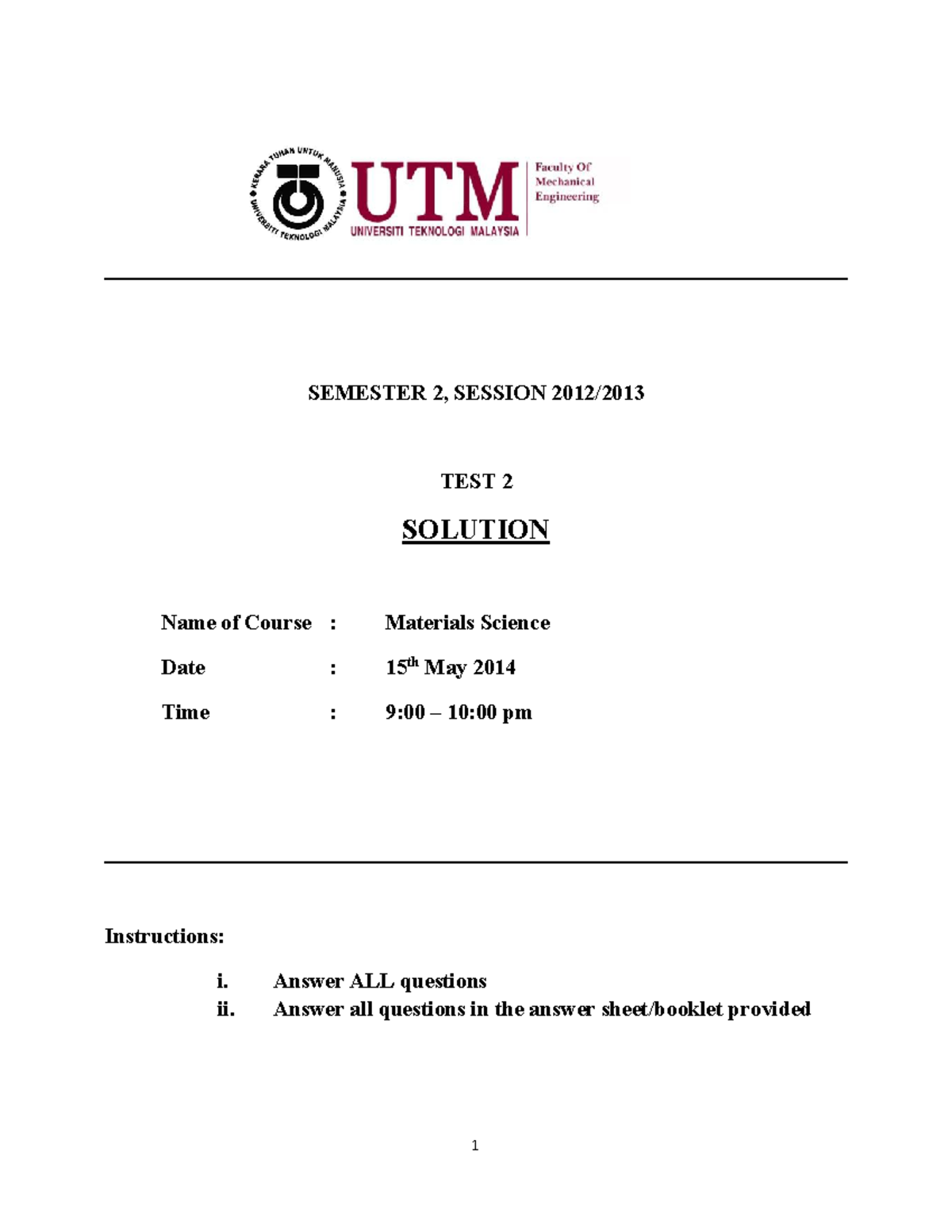 Test 2 Skmm2613 2013 14 2 Jawapan Semester 2 Session 2012 Test 2