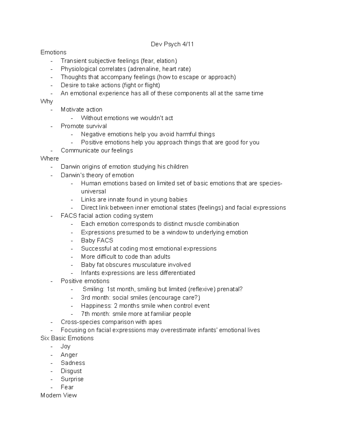 Developmental Psych 4/11 - Dev Psych 4/ Emotions Transient subjective ...