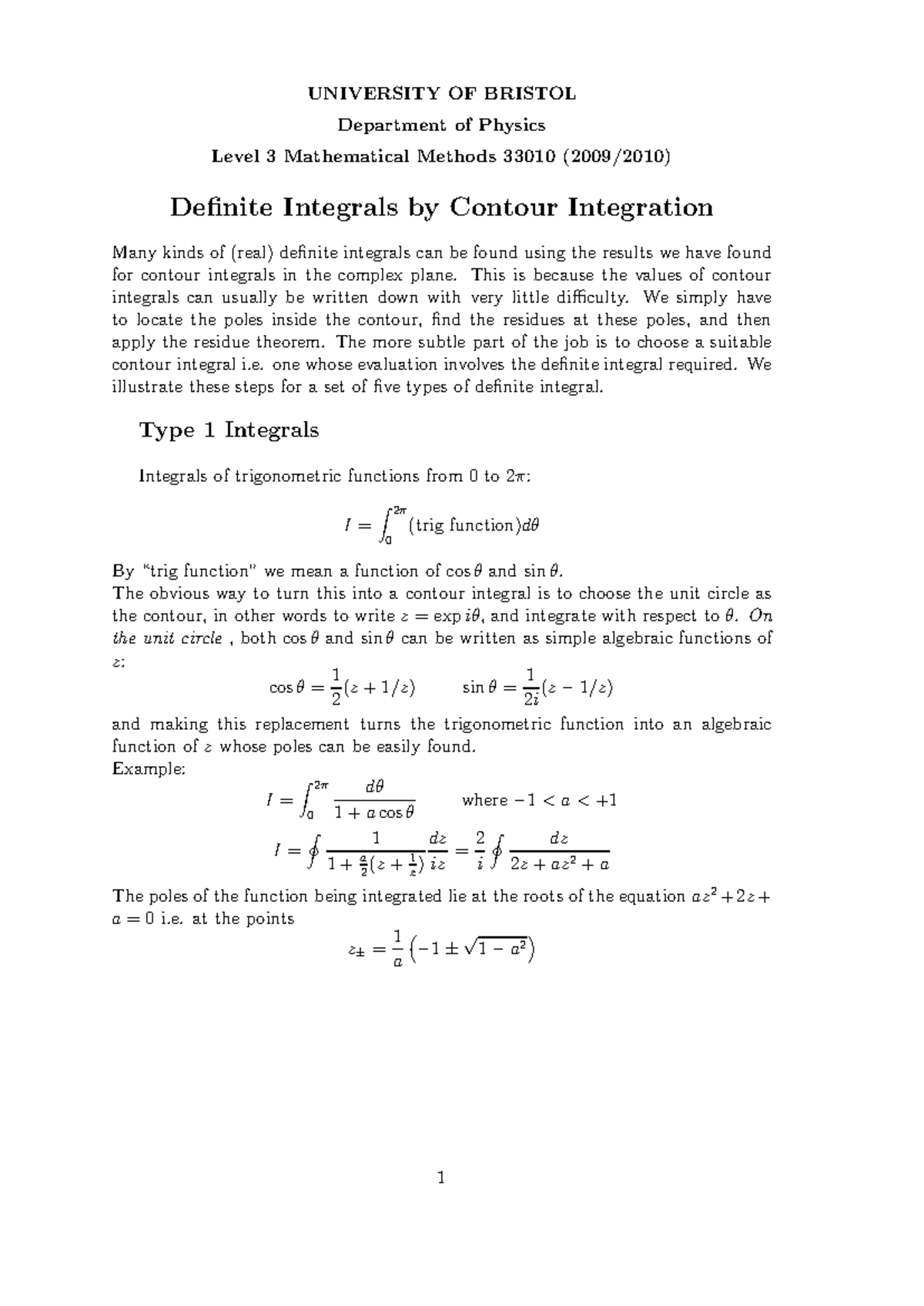 Trapper Methods Contour Integrals - UNIVERSITY OF BRISTOL Department of ...