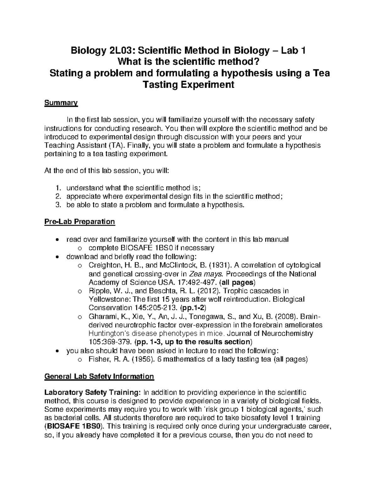 Madison Mac Lean Bio 2L03 Lab 1 Manual - Biology 2L03: Scientific ...