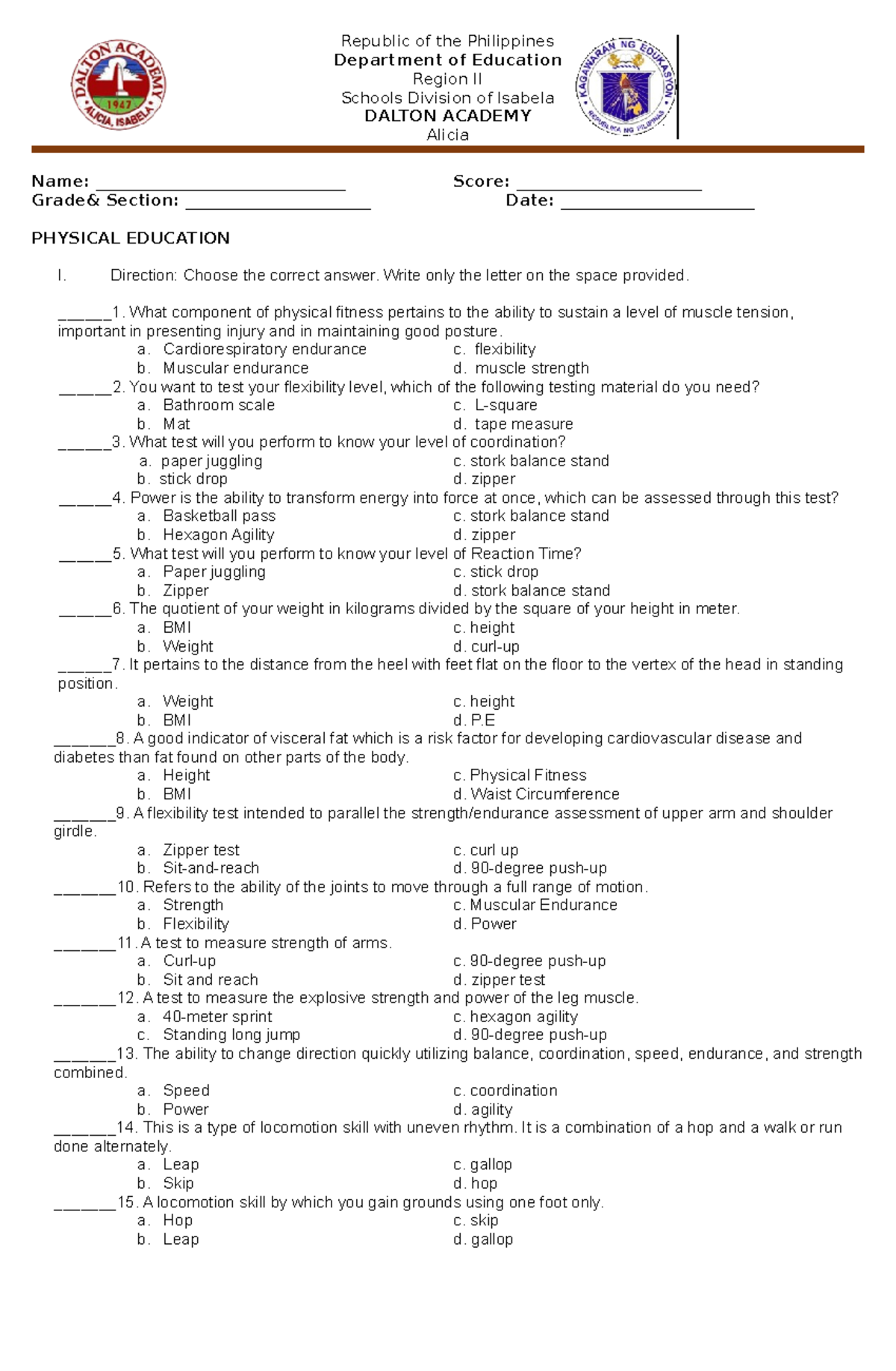 EXAM Grade 7 - Examination in Music, Arts, Physical Education and ...