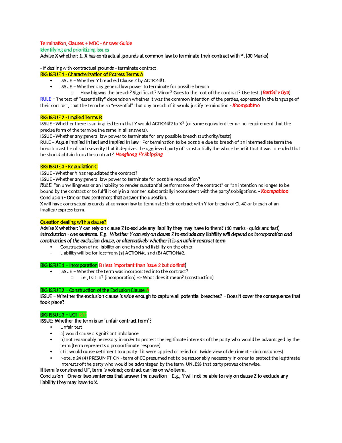 Gilbert - Termination, Clauses, MDC - Answer Guide - Termination ...