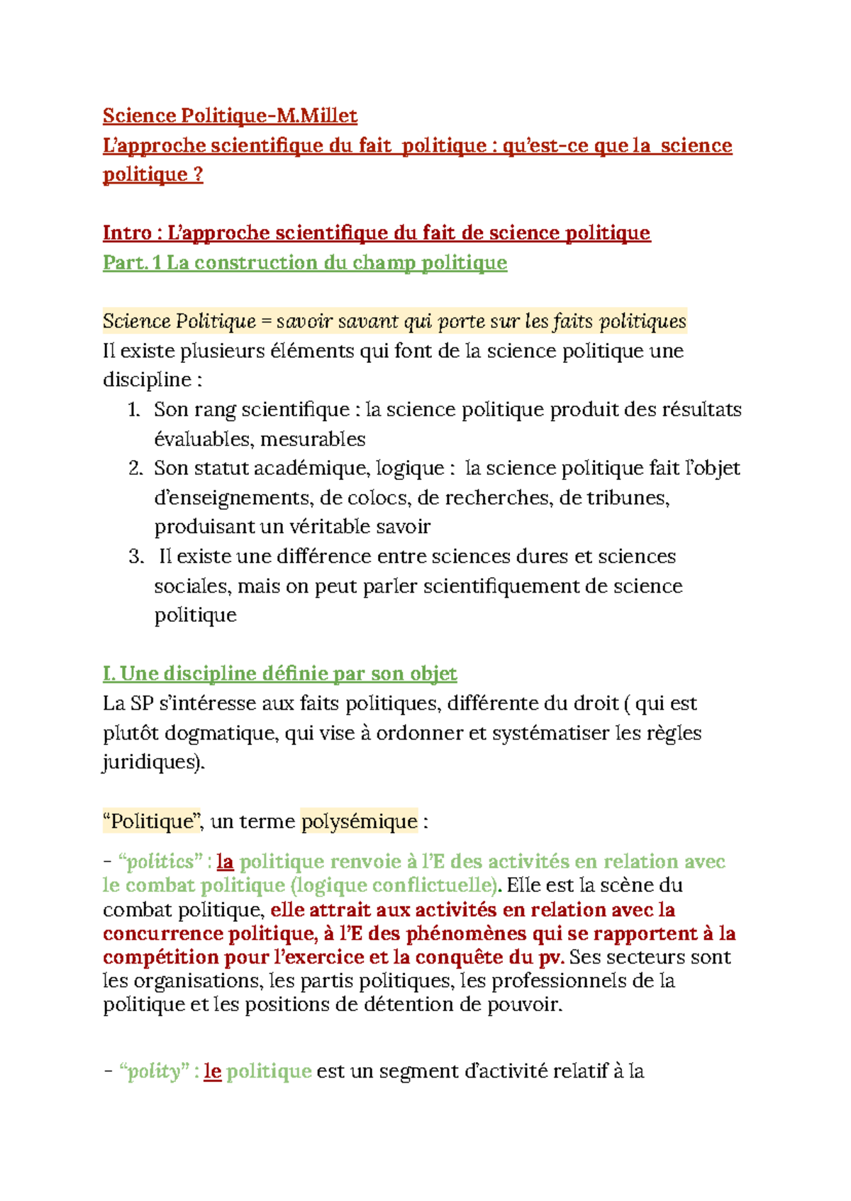 Science Politique - note de cours - Science Politique-M L’approche ...