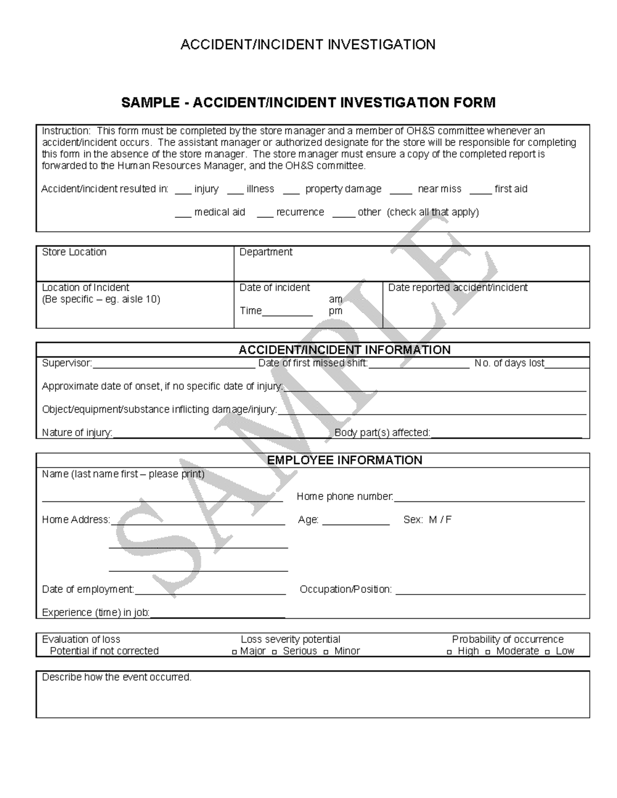 Accident Incident Investigation Form - ACCIDENT/INCIDENT INVESTIGATION ...