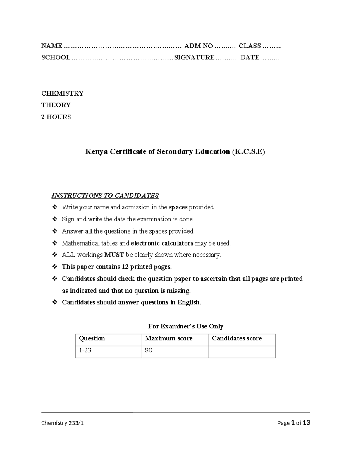 Chemistry F2T3 QS - bbbbbbbbbbbbbbbbbb - NAME ...