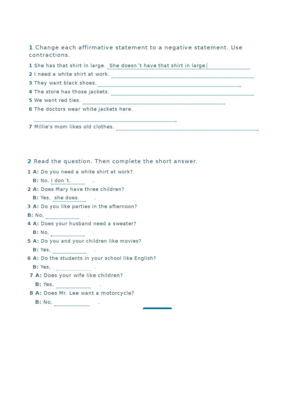 Tareas ingles - 1 Change each affirmative statement to a negative ...