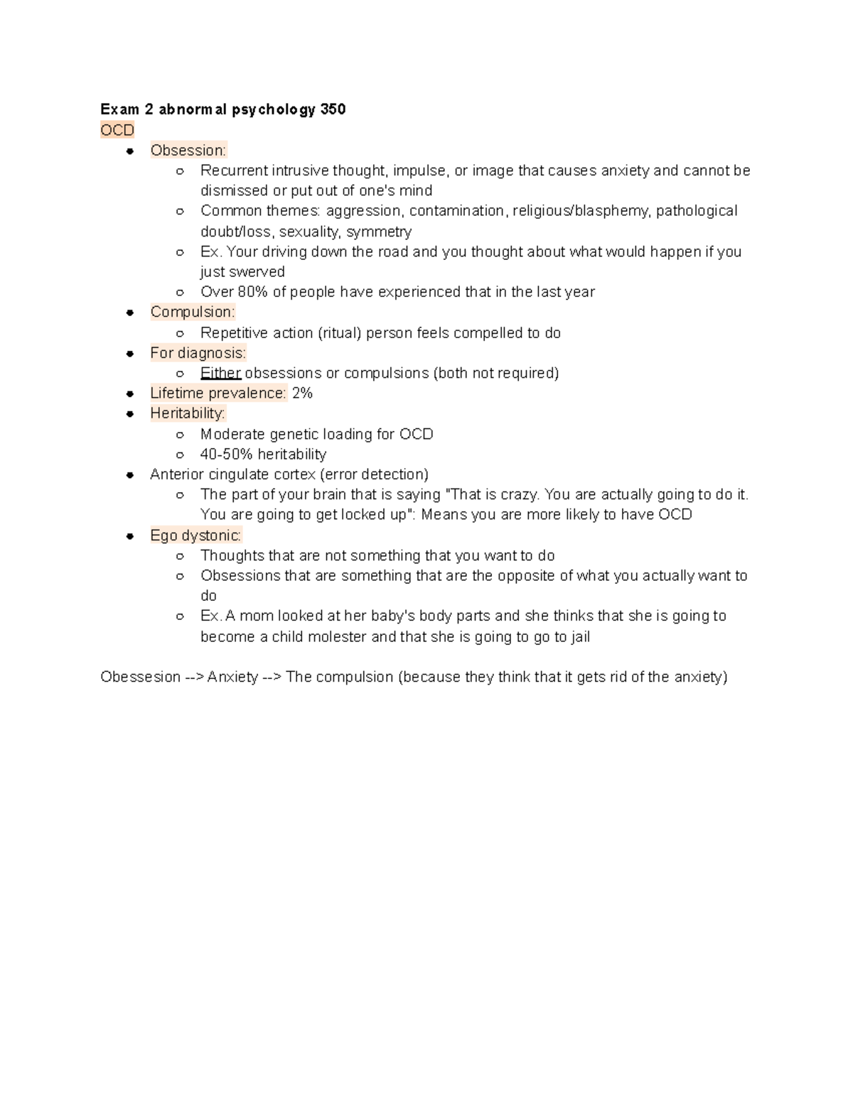 Exam 2 abnormal psychology 350 OCD - Exam 2 abnormal psychology 350 OCD ...