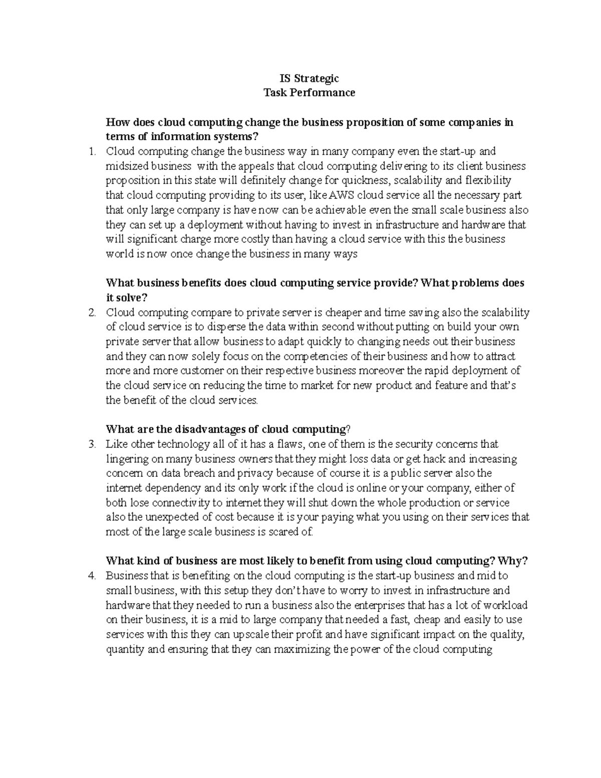 IS Strategic Prelim TP - IS strategy TP - IS Strategic Task Performance ...