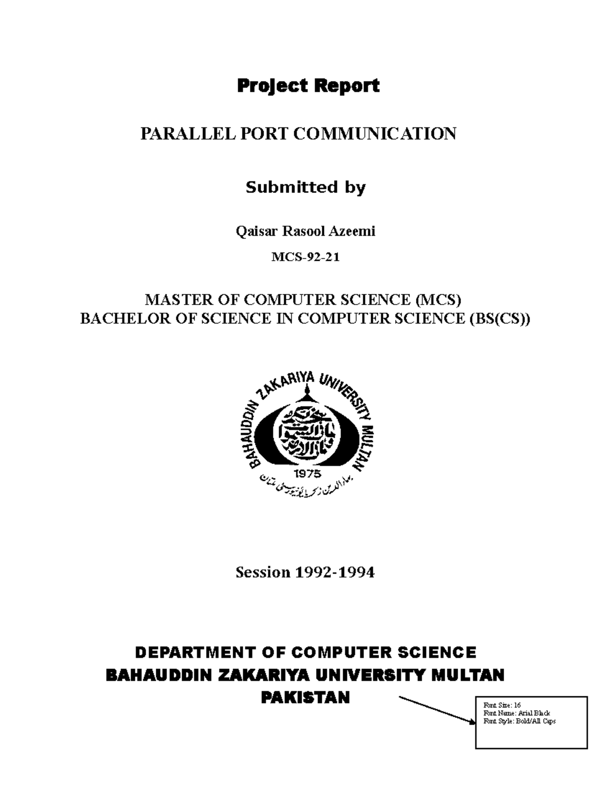Project Report Format (Starting Pages - Sample Instance) - Political ...