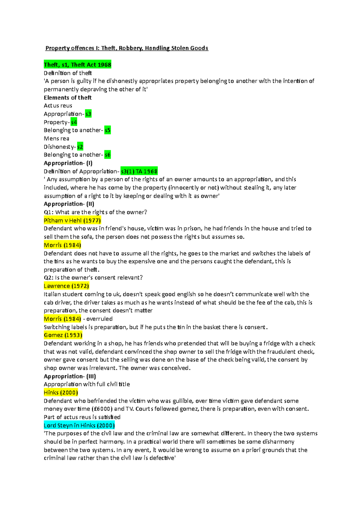 Property offences I: Theft, Robbery, Handling Stolen Goods - Morris ...