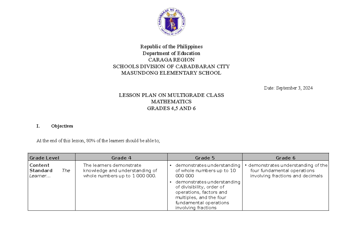 Mathematics 456 CO Q1W6 - I. Objectives At the end of this lesson, 80% ...