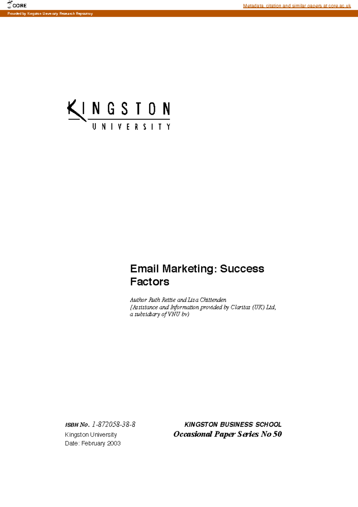 90793 - Paper - Email Marketing: Success Factors Author Ruth Rettie and ...