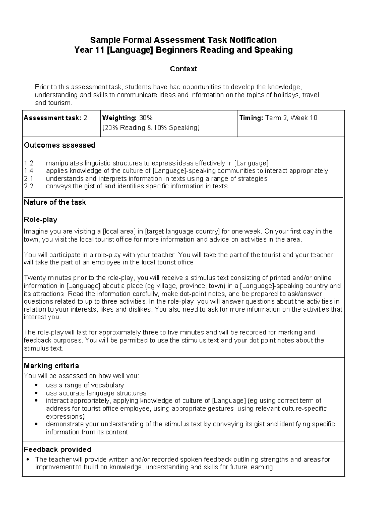 Language beginners s6 year 11 sample formal assessment task reading and ...