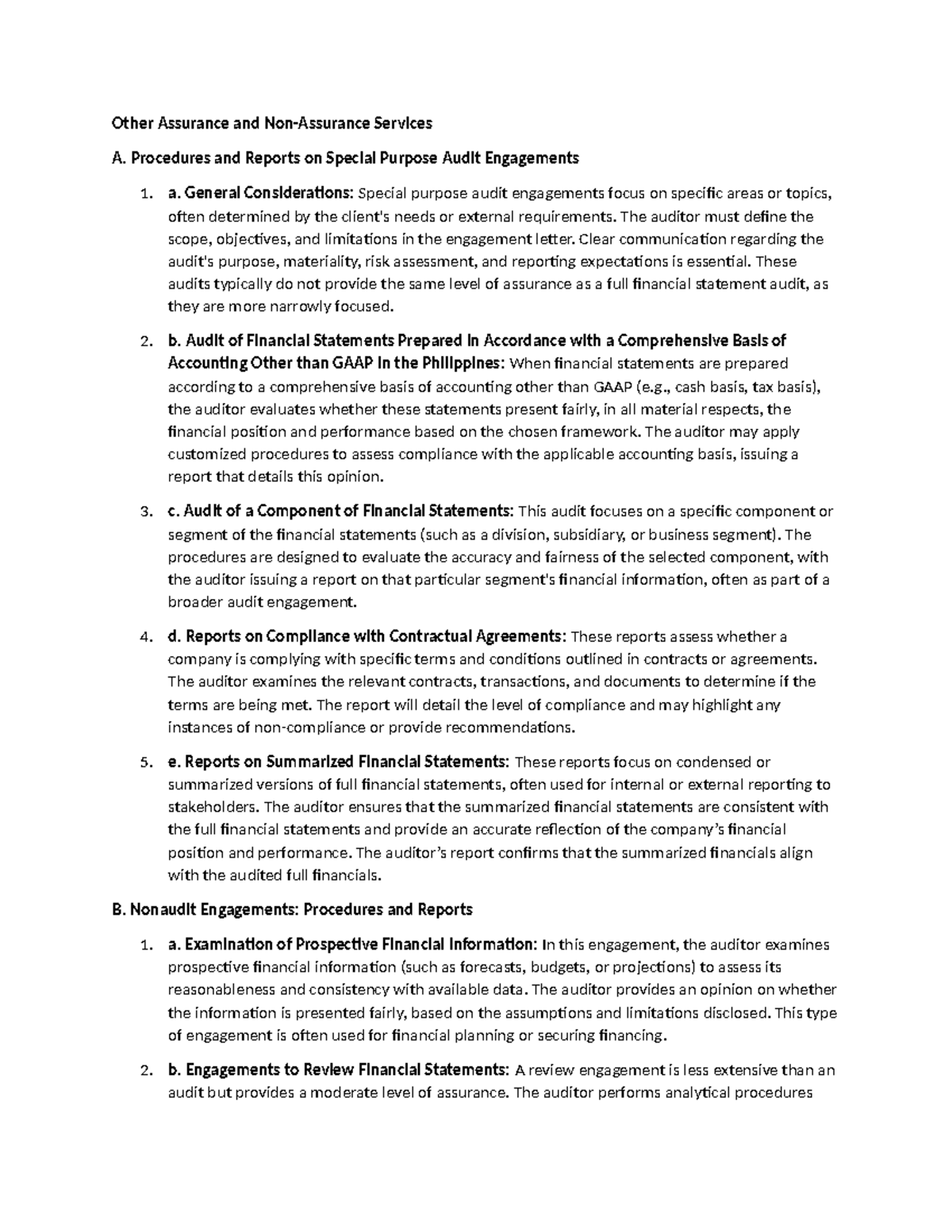 Other Assurance and Non assurance services - Procedures and Reports on ...